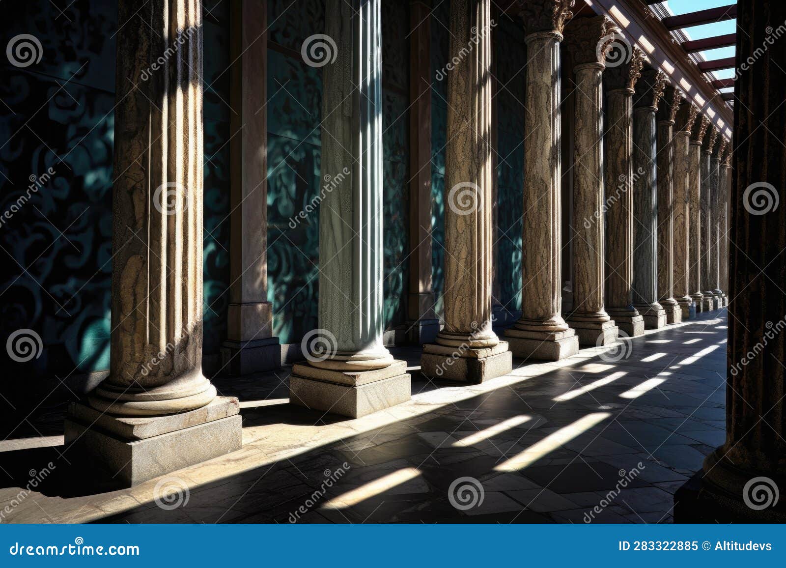 Roman Columns in a Row with Shadows and Depth Stock Illustration ...