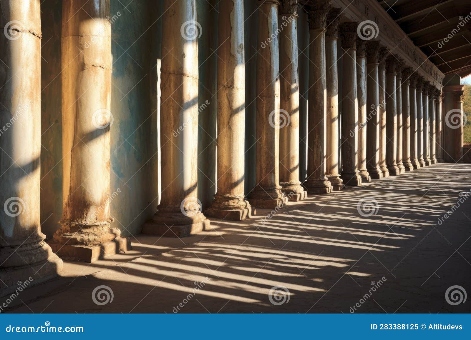 Roman Columns in a Row with Shadows and Depth Stock Image - Image of ...