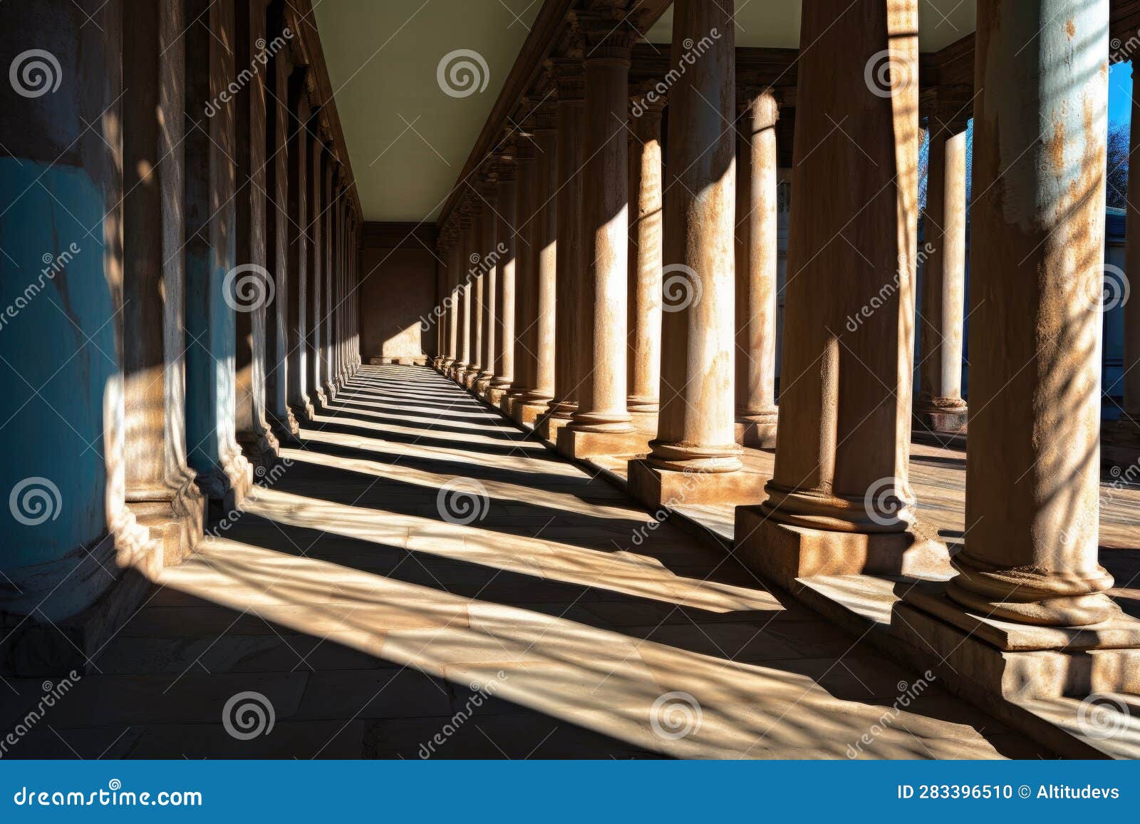 Roman Columns in a Row with Shadows and Depth Stock Illustration ...