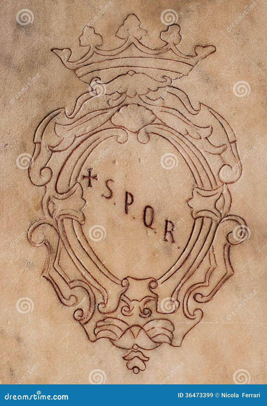 Roman Emblem Engraved in Marble Stock Image - Image of populusque ...