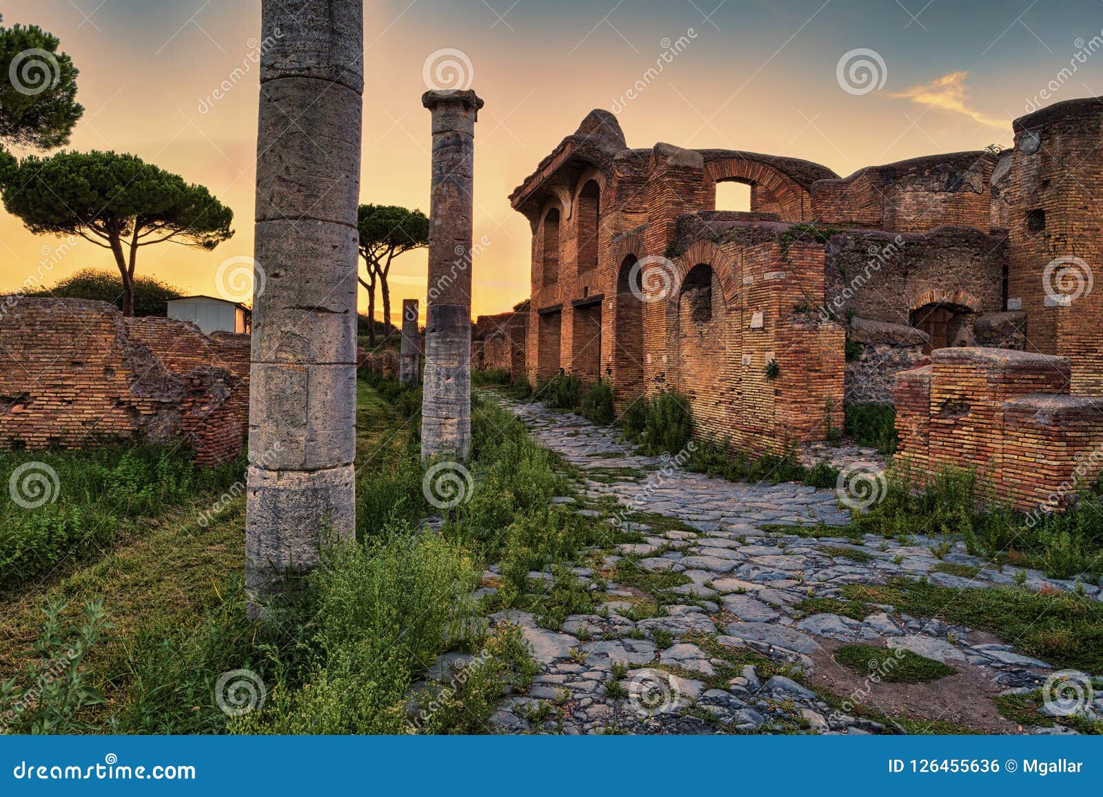 Roman Empire Sunset Street View In Archaeological Excavations In