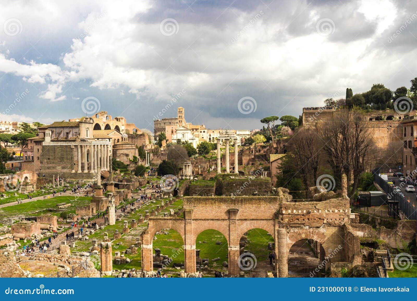 The Roman Forum on the Background of a Stormy Sky, View from Above ...