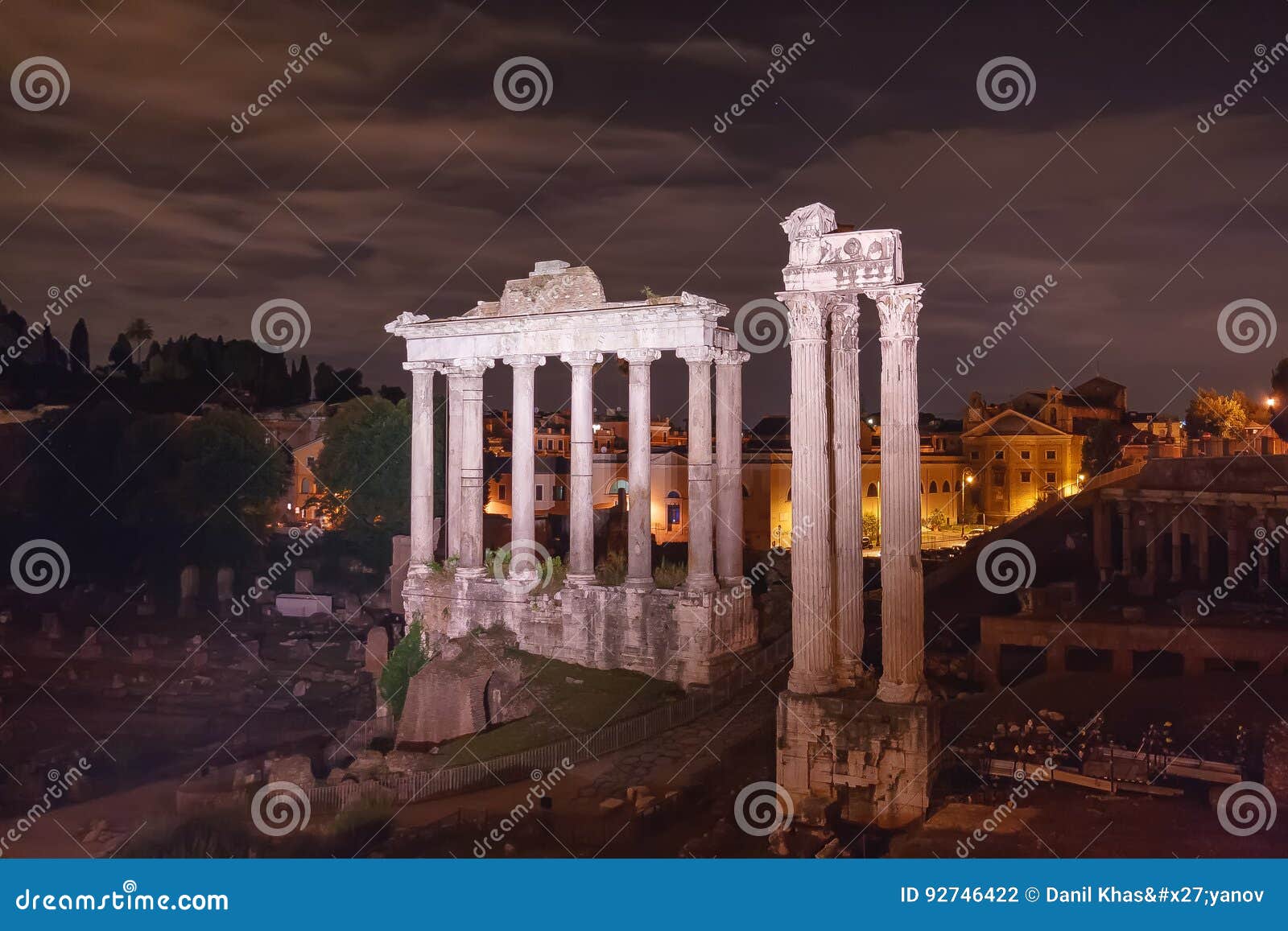 Roman Forum at the Night in Rome Stock Photo - Image of history ...