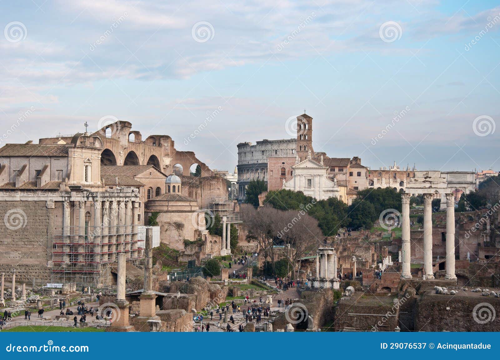 Roman Forums with Tourists and Coliseum on Background Editorial ...