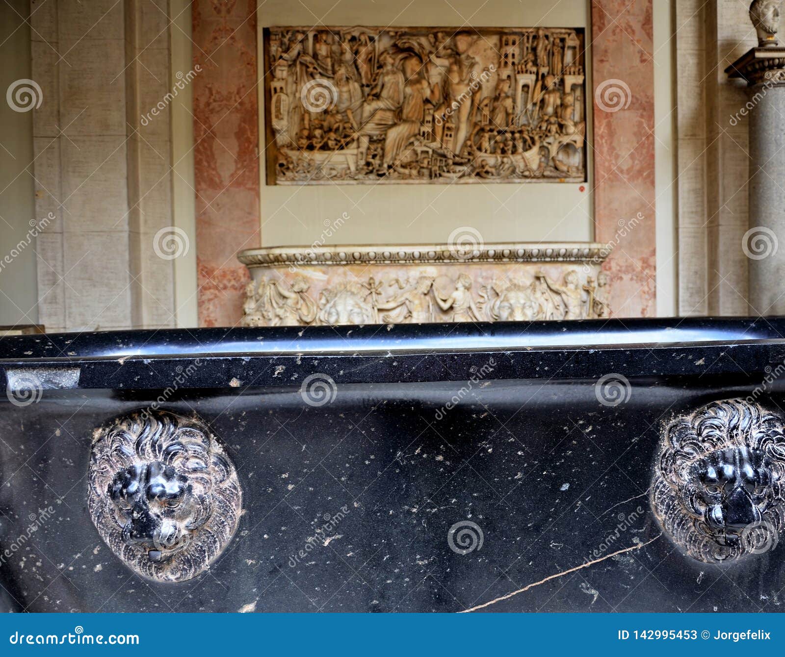 Roman Iron Bathtub and Marble Sculpture Editorial Stock Photo - Image ...