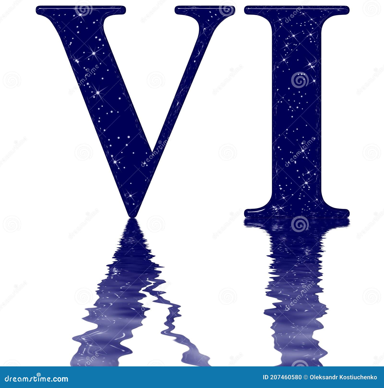 Roman Numeral 6, Six, Star Sky Texture Imitation, Reflected on the ...