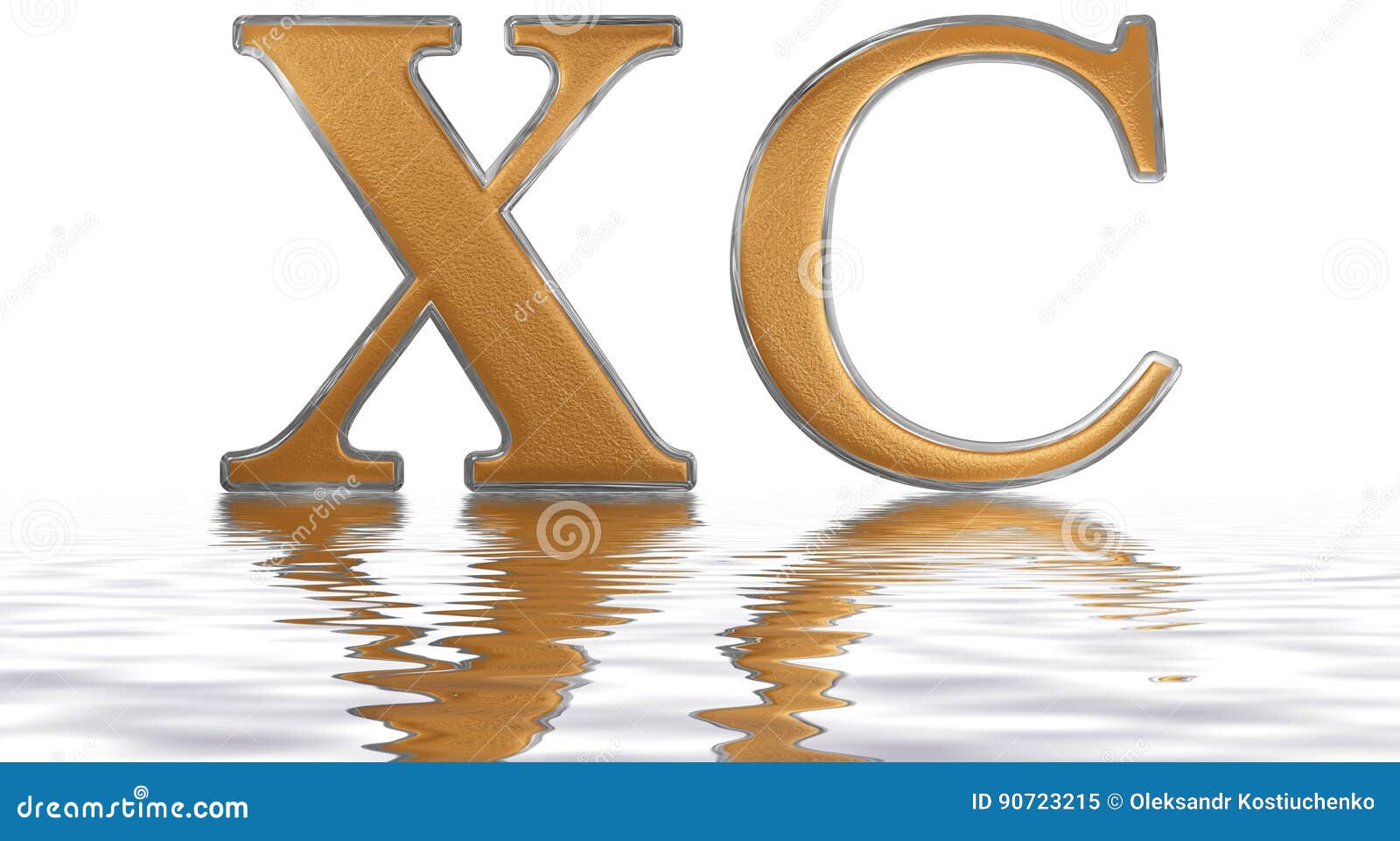 Roman Numeral XC, Nonaginta, 90, Ninety, Reflected on the Water Stock ...