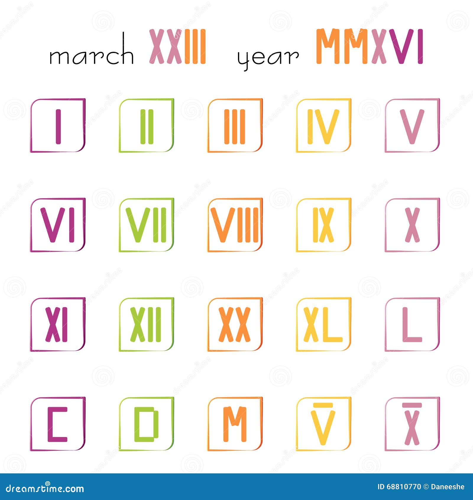Roman Numerals Flat Icon Set Stock Vector - Illustration of badge, math ...