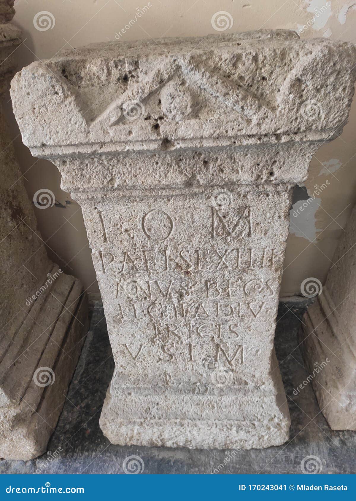 Roman Pillar with Latin Text and Triangle Stock Image - Image of pillar ...
