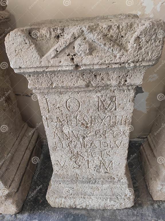 Roman Pillar with Latin Text and Triangle Stock Image - Image of pillar ...