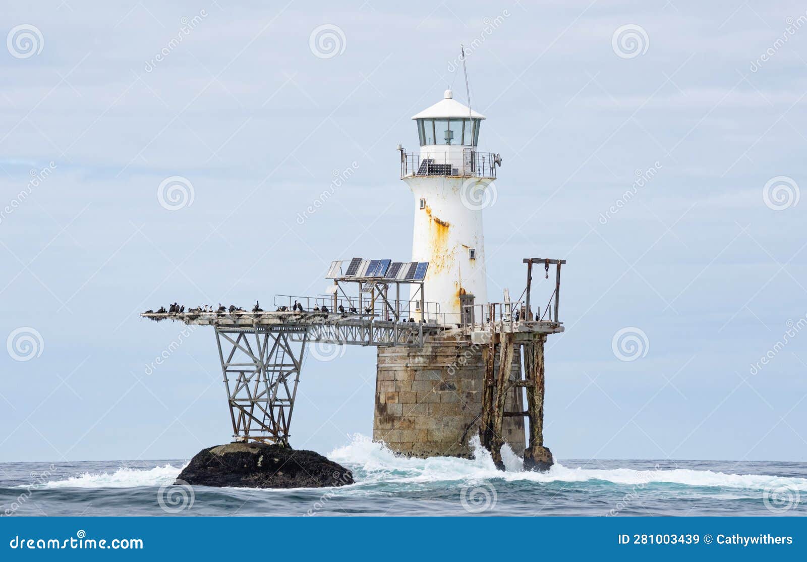 Roman Rock Lighthouse stock image. Image of bird, building - 281003439