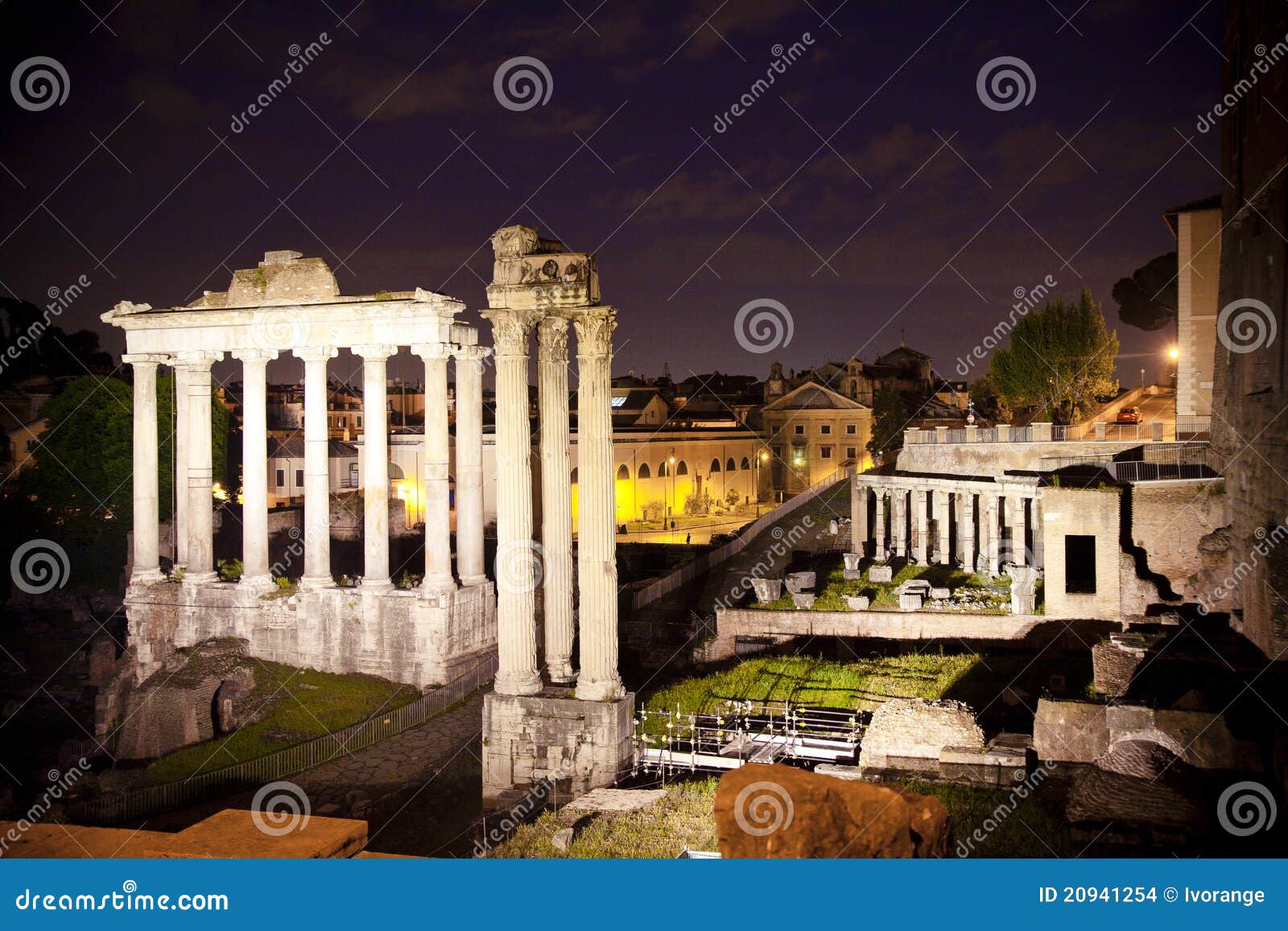 Roman ruins at night stock photo. Image of column, antique - 20941254