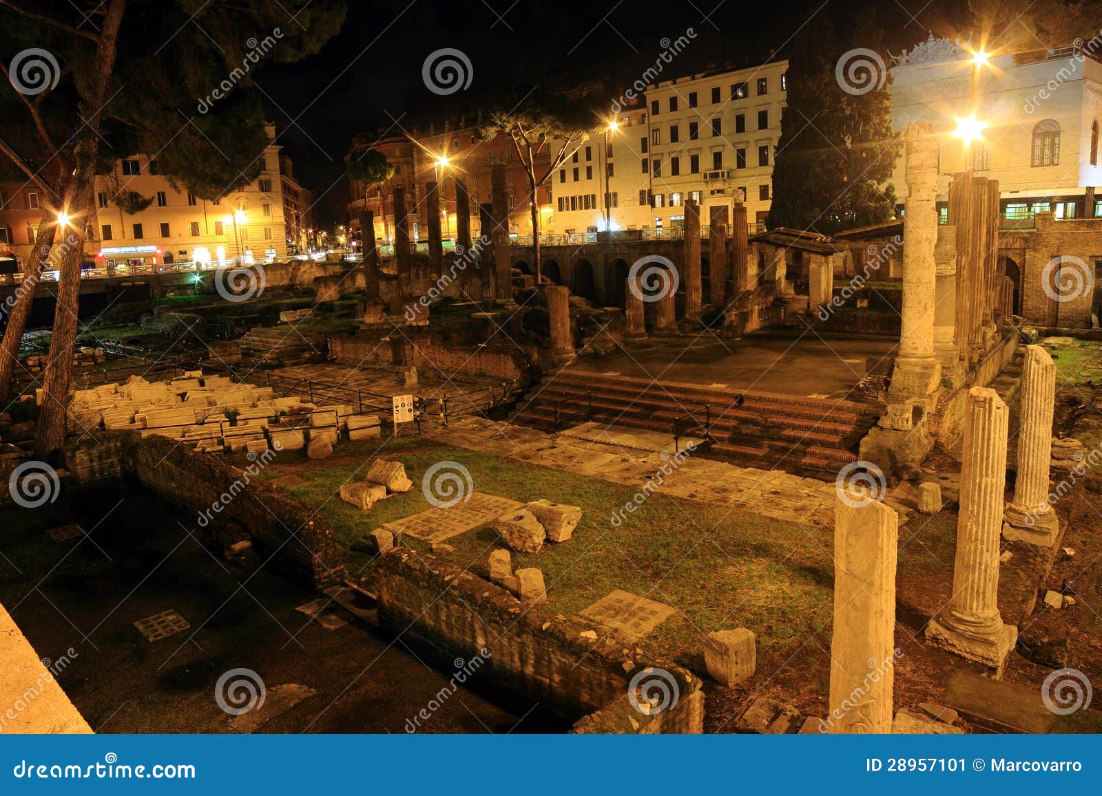 Roman ruins at night stock image. Image of sacred, evening - 28957101