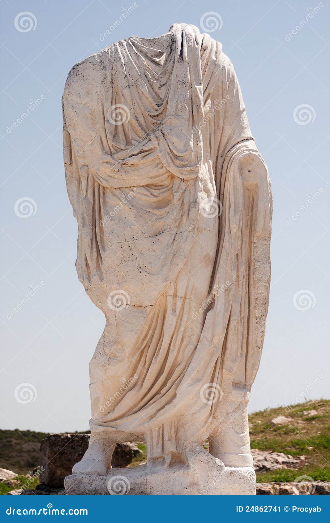 Roman Sculpture Of Woman High Above With Blurred Trees In The ...