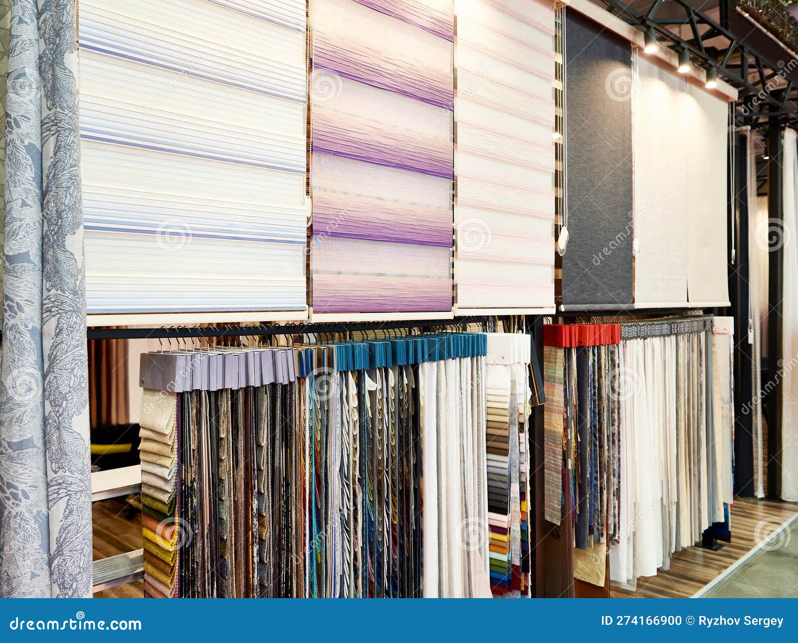 Roman Shades and Fabric Samples in Store Stock Photo - Image of design ...