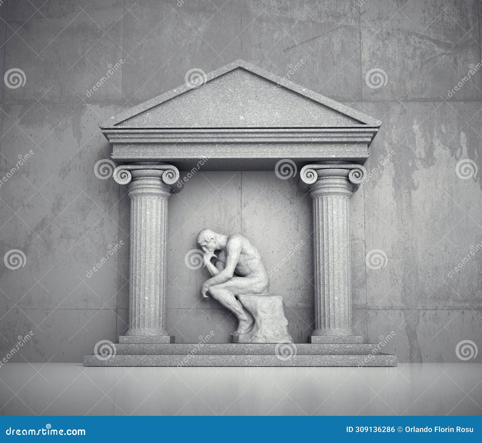 Roman Structure with the Statue of a Thinker Stock Photo - Image of ...