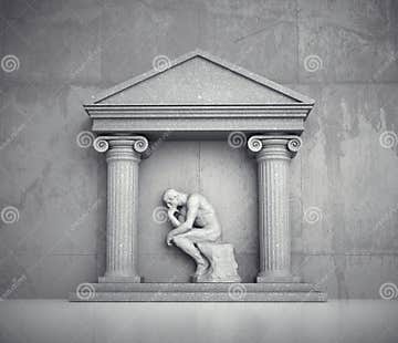 Roman Structure with the Statue of a Thinker Stock Photo - Image of ...