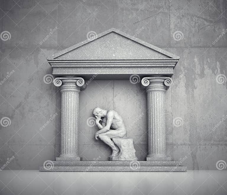 Roman Structure with the Statue of a Thinker Stock Photo - Image of ...