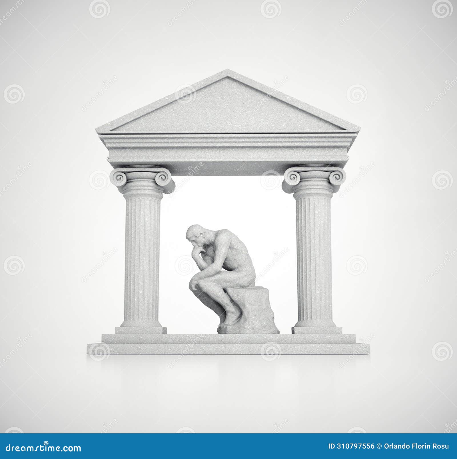 Roman Structure with the Statue of a Thinker on White Background Stock ...