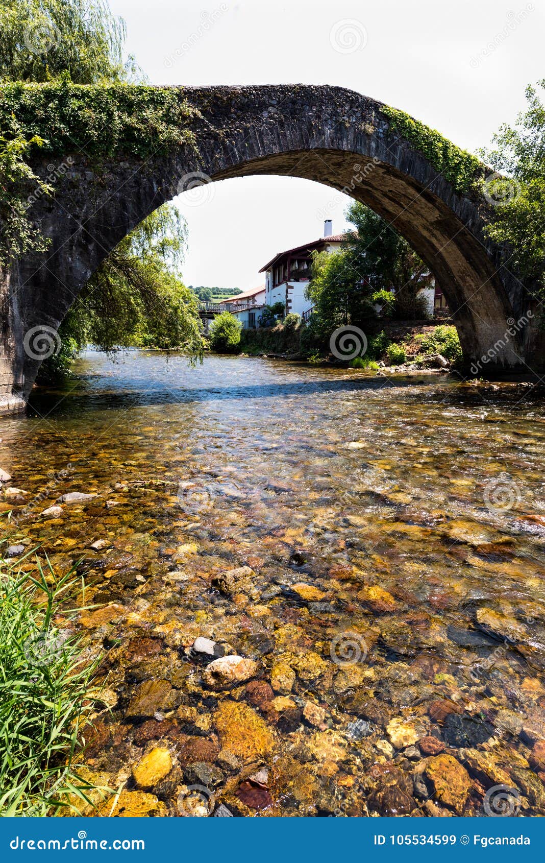 Ancient Bridge Over the River Nive at St Etienne De BaÃ¯gorry, Stock ...