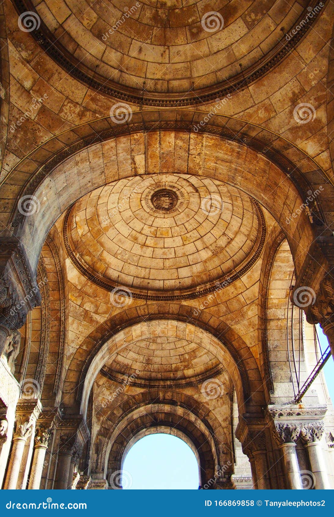 Roman Style Ceiling in Yellow Bricks with Roman Column Pillars Stock ...