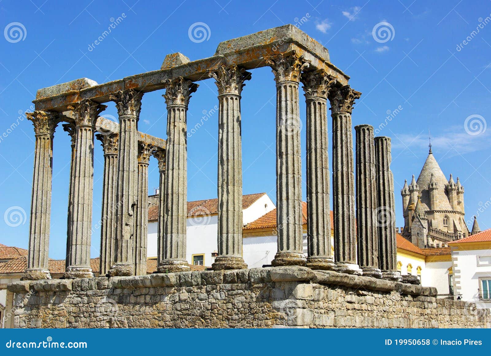 Roman Temple and Cathedral Tower. Stock Photo - Image of monument ...