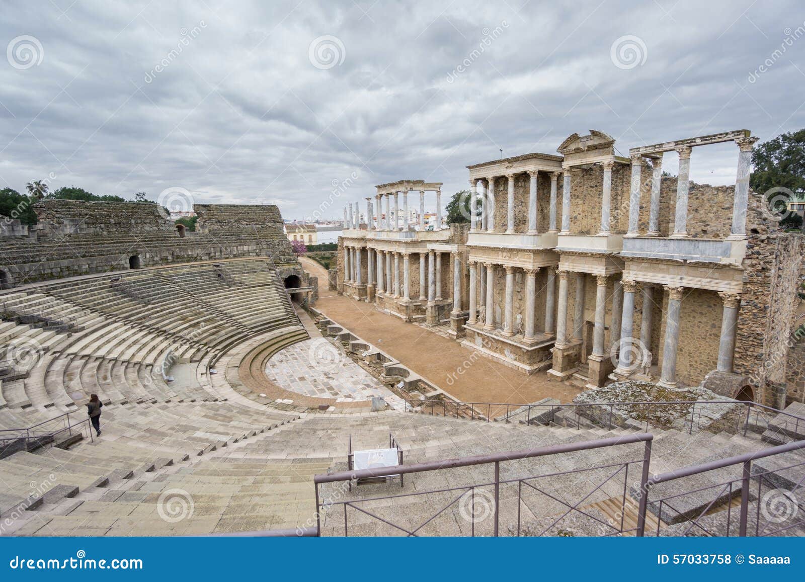 The Roman Theatre Proscenium in Merida in Spain. Side View Stock Photo ...