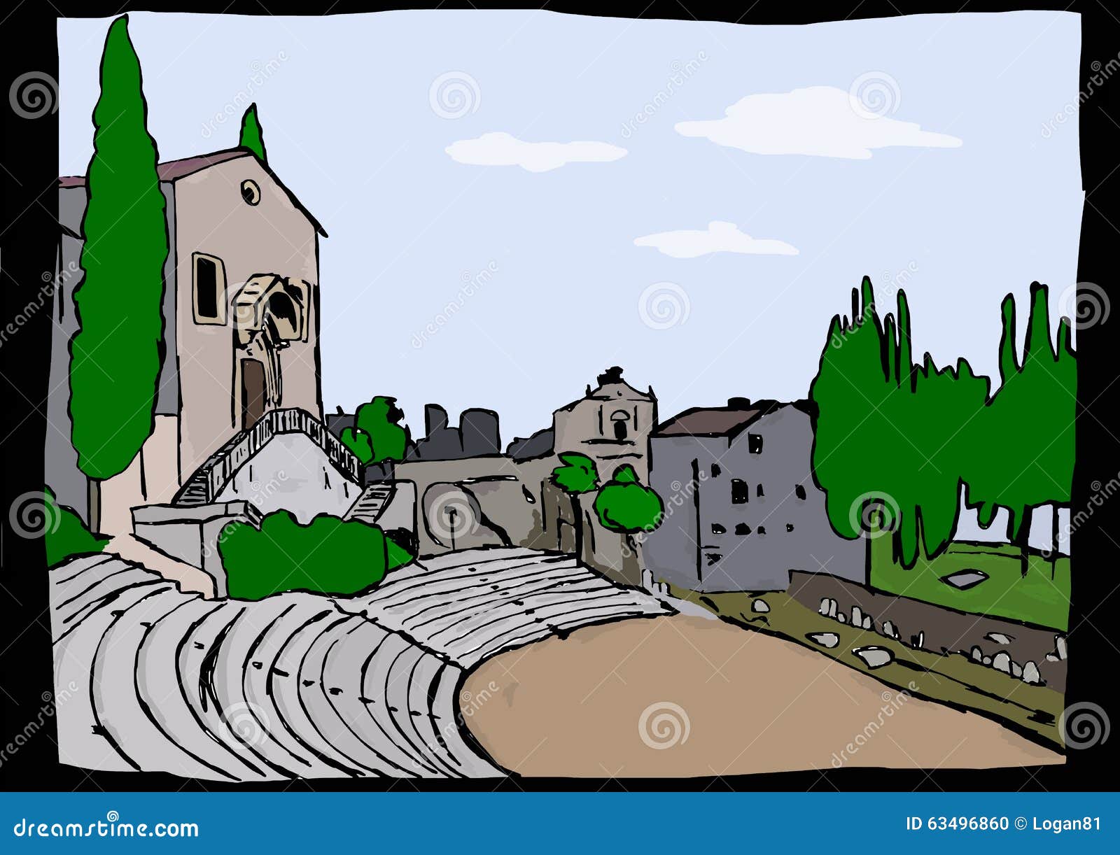 Roman Theatre of Verona stock illustration. Illustration of steps ...