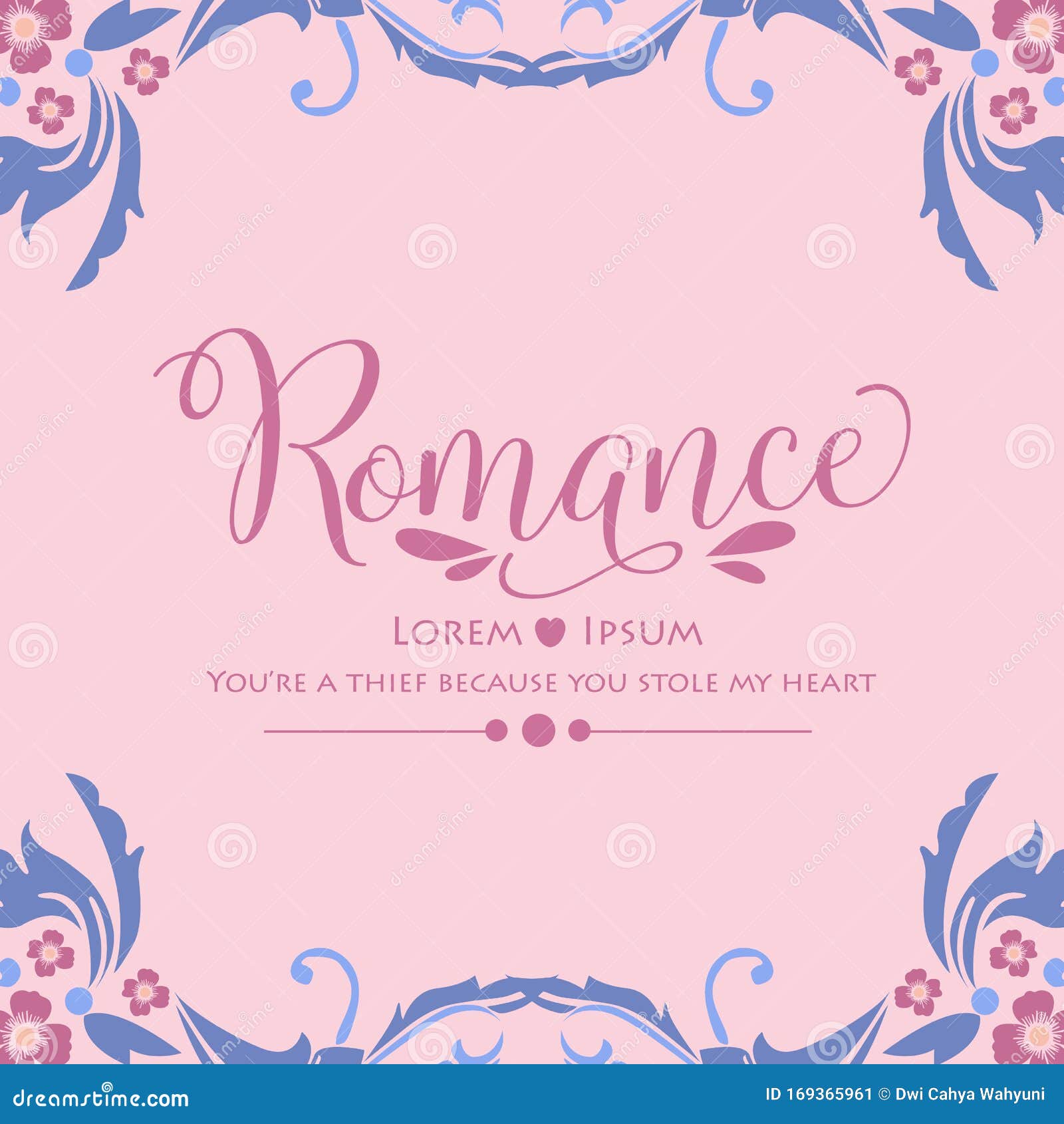 Romance Card Template, with Elegant Leaf and Floral Frame Decor. Vector ...