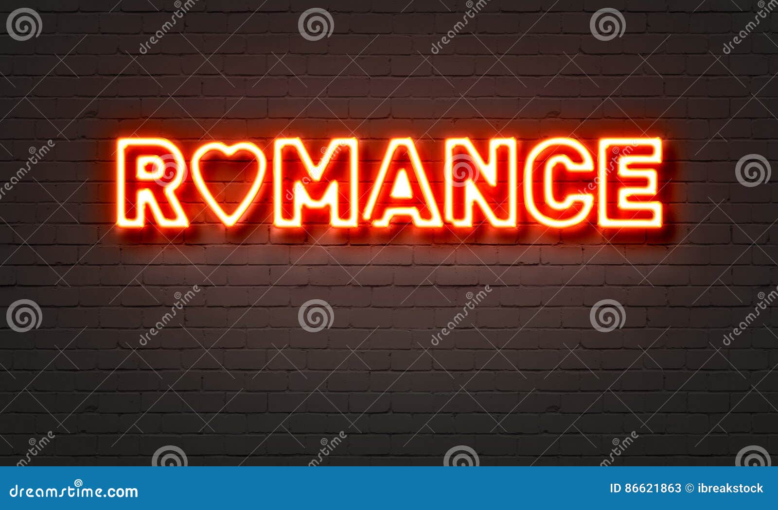 Romance Neon Sign on Brick Wall Background. Stock Image - Image of love ...