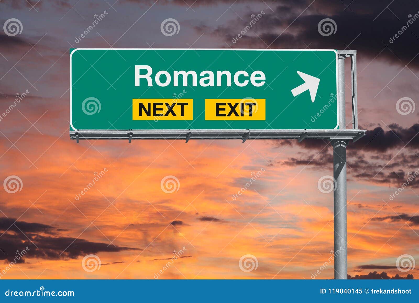 Romance Next Exit Freeway Sign with Sunset Sky Stock Image - Image of ...