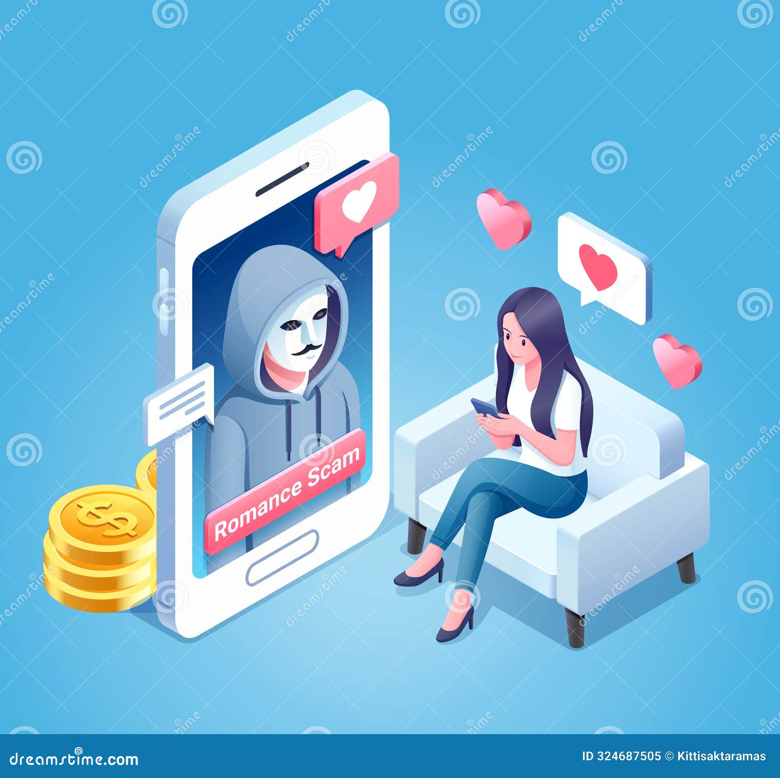 Romance Scam Isometric Illustration Stock Illustration - Illustration ...