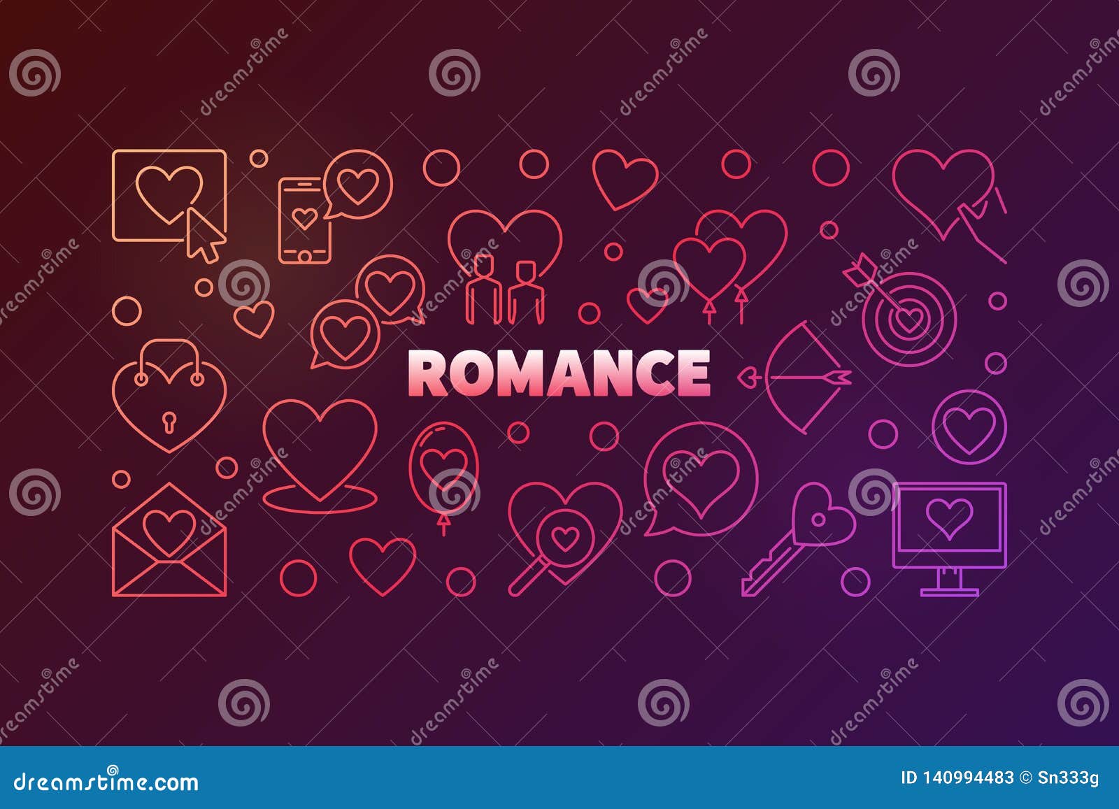 Romance Vector Concept Colorful Banner on Dark Background Stock Vector ...