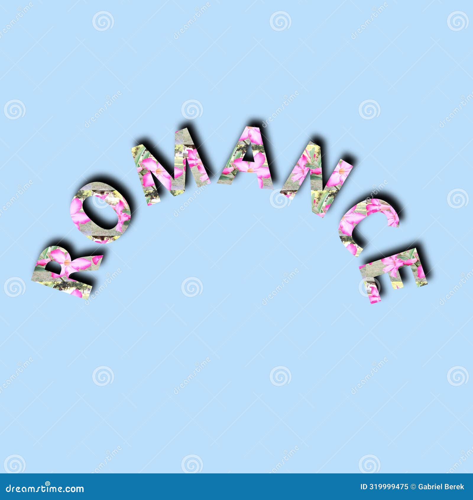 Romance Word Design with Flower Texture on Blue Background Stock Image ...