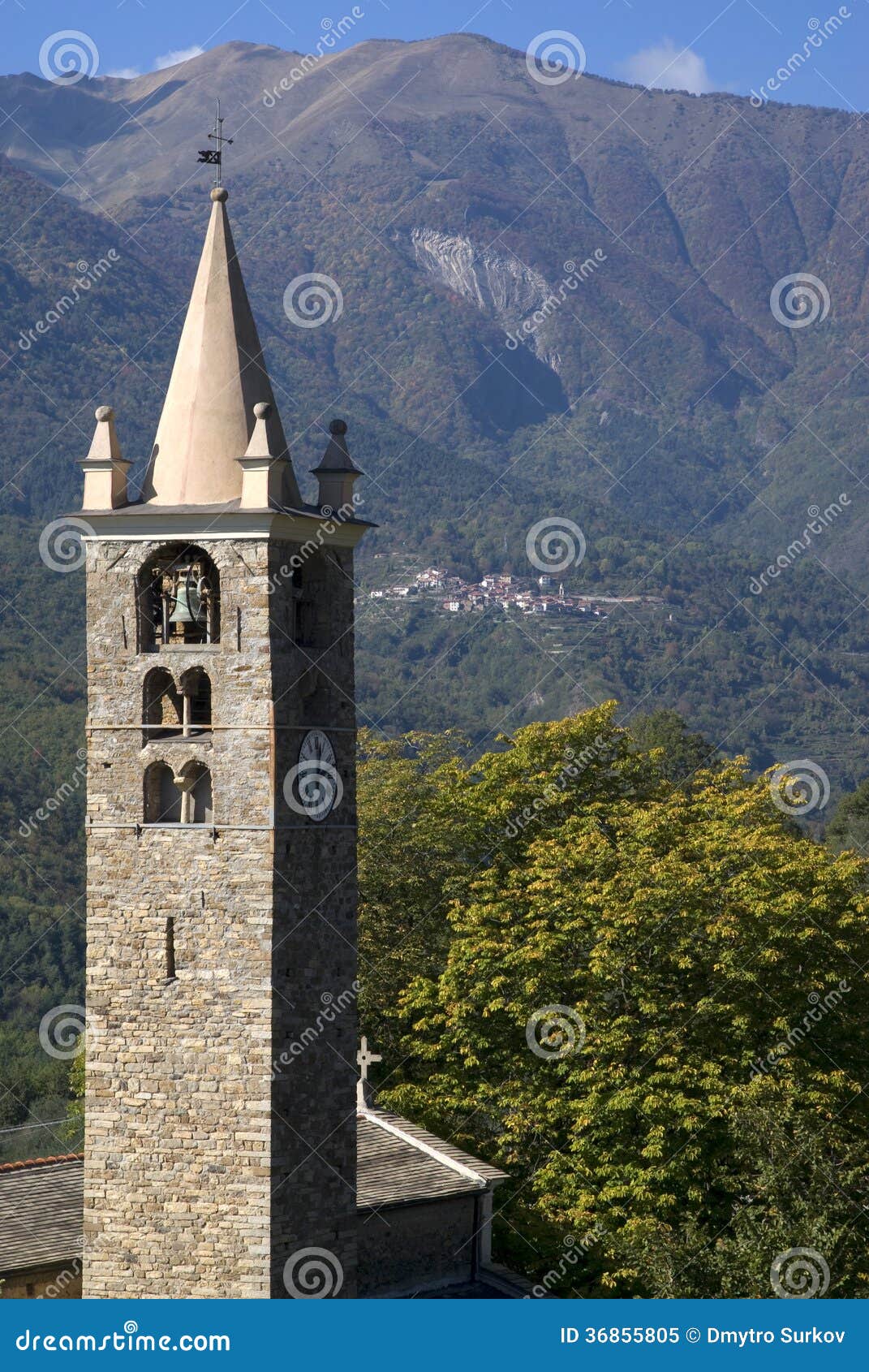 Romanesque Bell Tower In Red Brick. Ancient Medieval Bell Tower With ...
