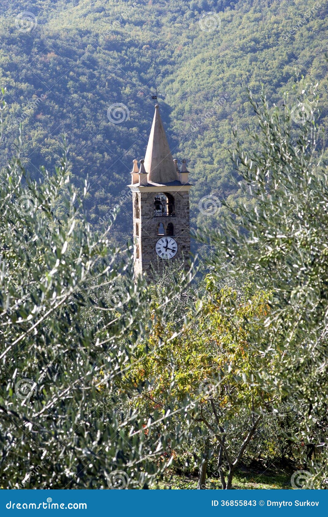 Romanesque Bell Tower In Red Brick. Ancient Medieval Bell Tower With ...
