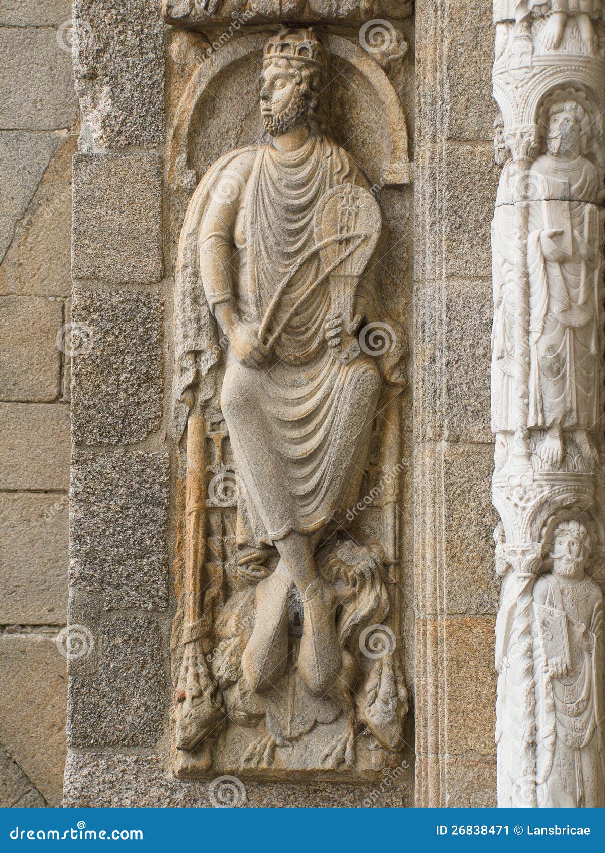 Romanesque King David in Platerias Facade Stock Image - Image of ...