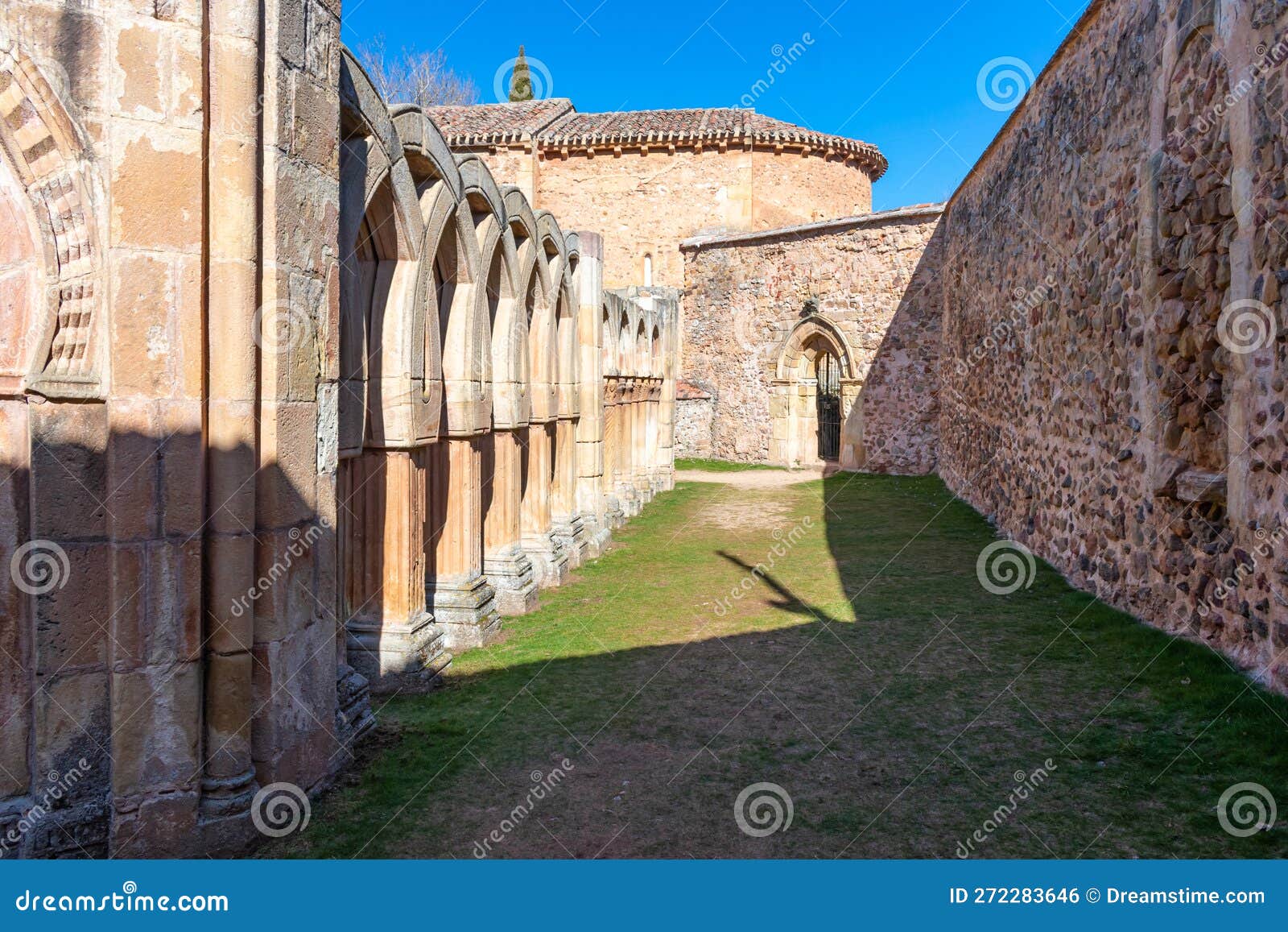 Romanesque Monastery Courtyard with Stone Arches Stock Photo - Image of ...