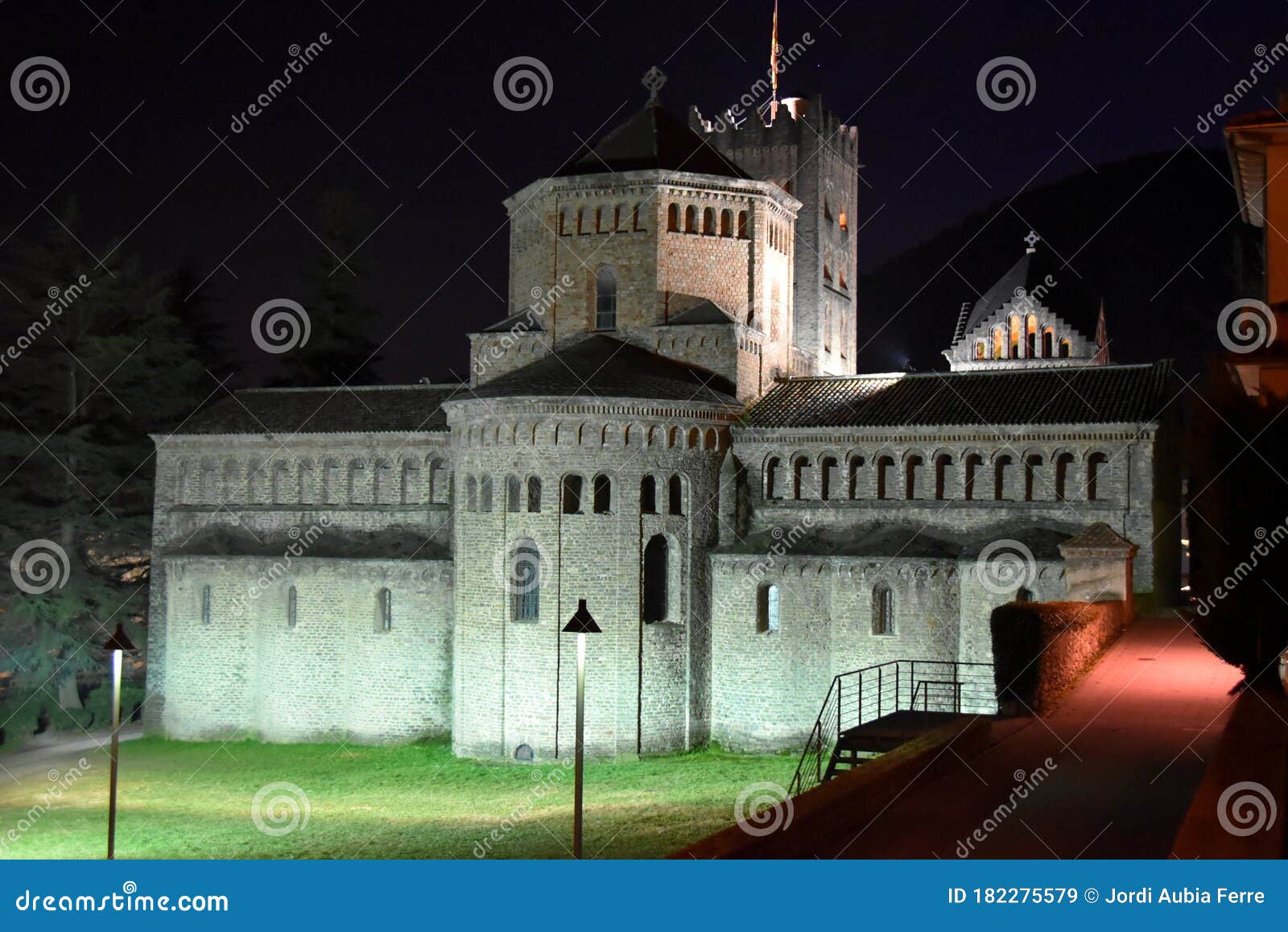Romanesque Monastery of Ripoll at Night Stock Image - Image of night ...