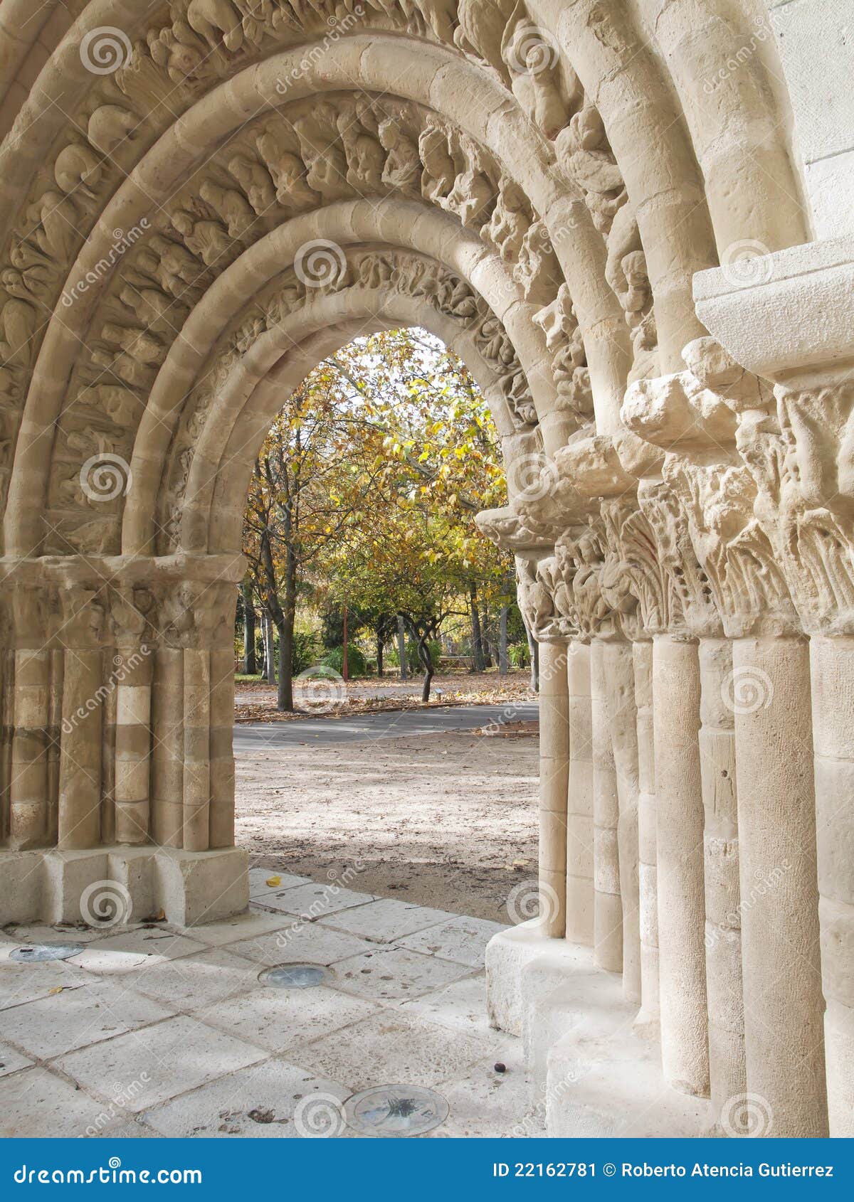 Romanesque Portico in the Park Stock Image - Image of sculpting, stone ...