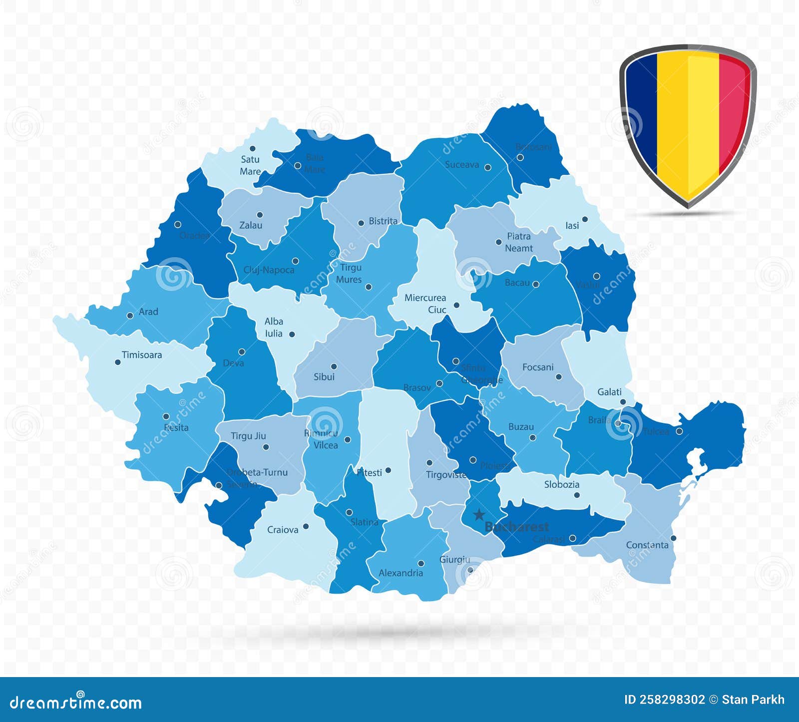 Romania Blue Map on Transparent Background Stock Vector - Illustration ...