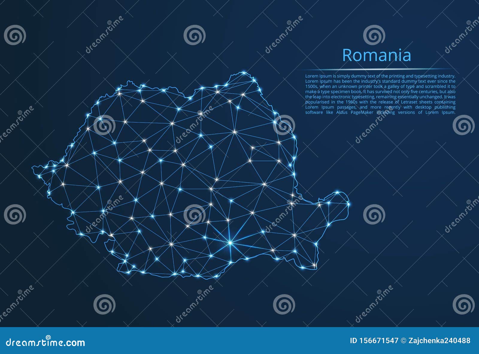 Romania Communication Network Map. Vector Low Poly Image of a Global ...
