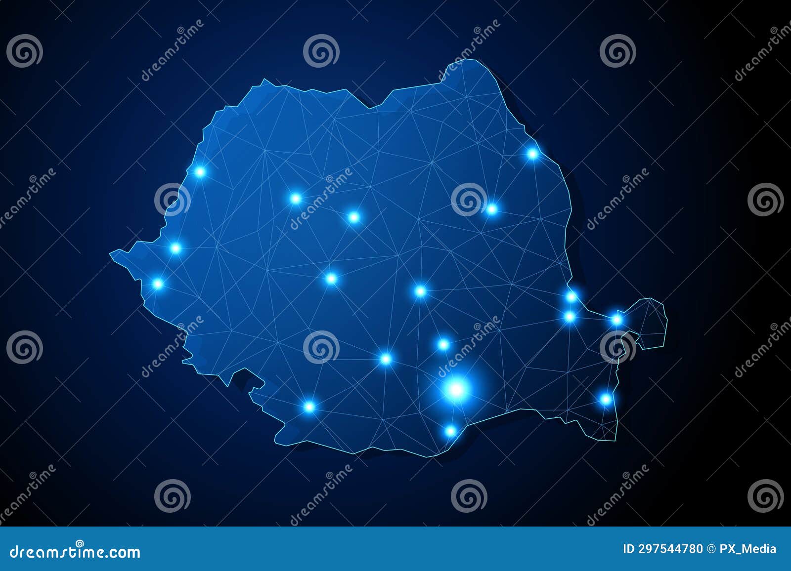 Romania - Country Shape with Lines Connecting Major Cities Stock ...