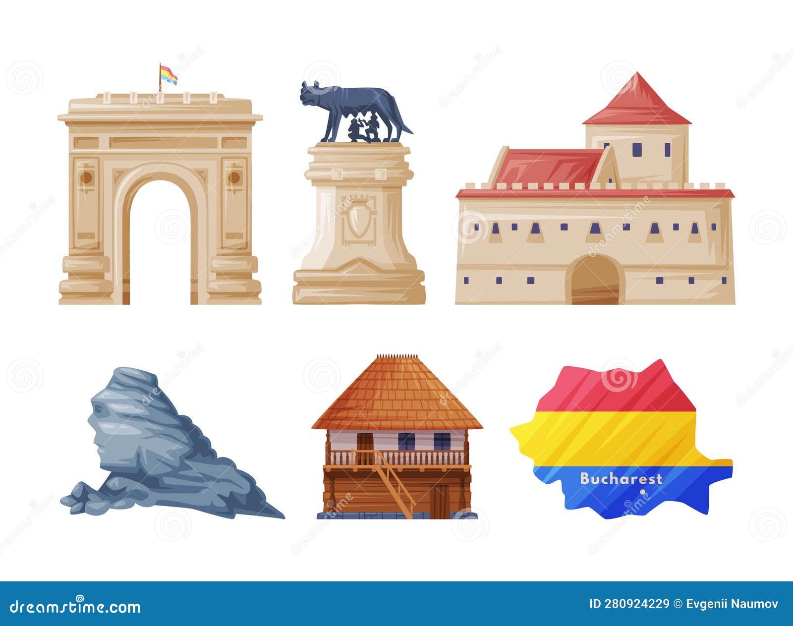 Romania Country Traditional Symbol and Object Vector Set Stock Vector ...