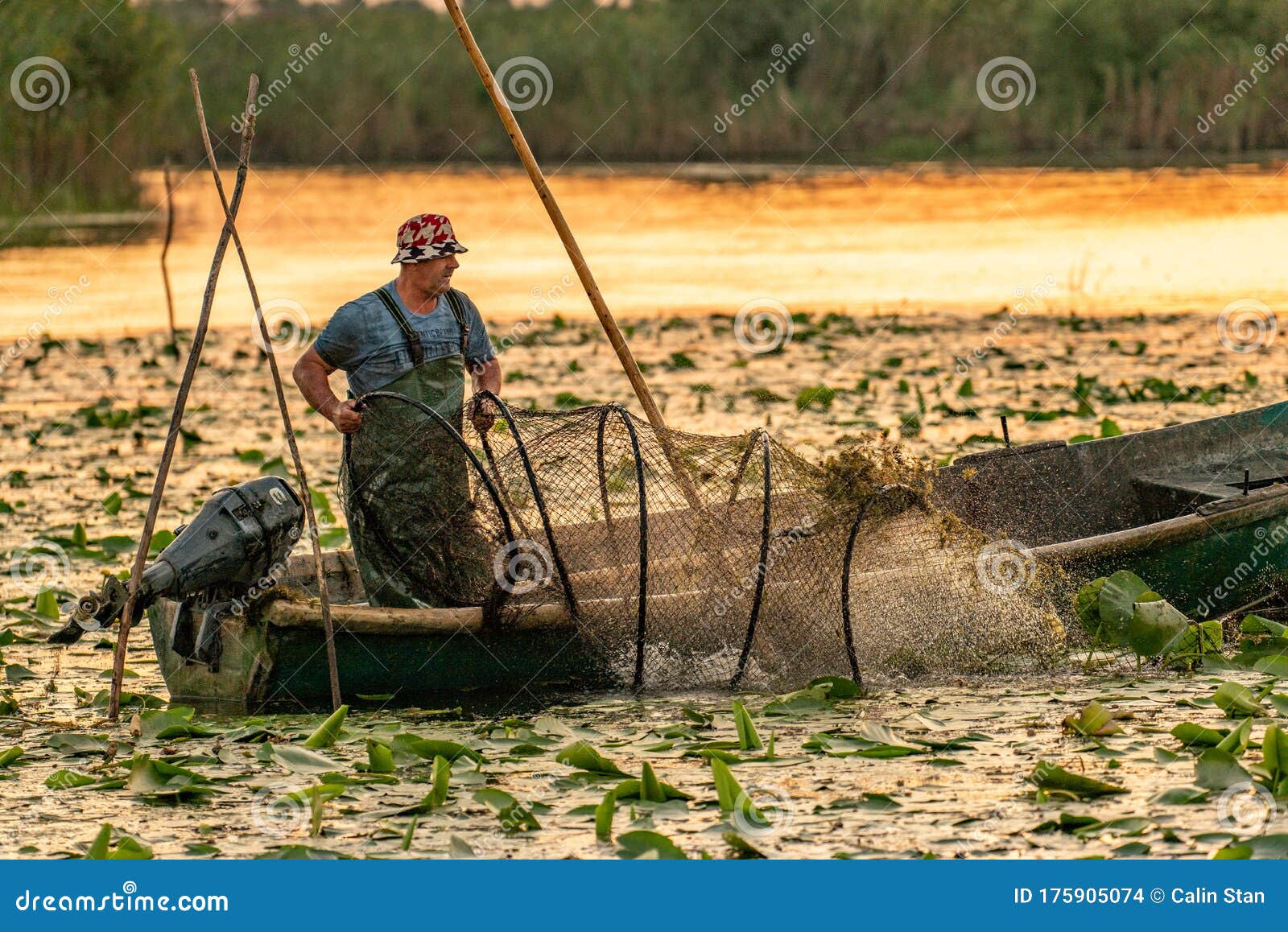 ROMANIA, DANUBE DELTA, AUGUST 2019: Net Fishing in the Danube Delta ...