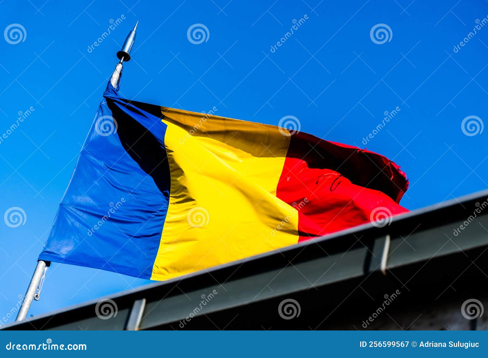 Romania Flag Blowing in Wind Stock Image - Image of parade, motion ...