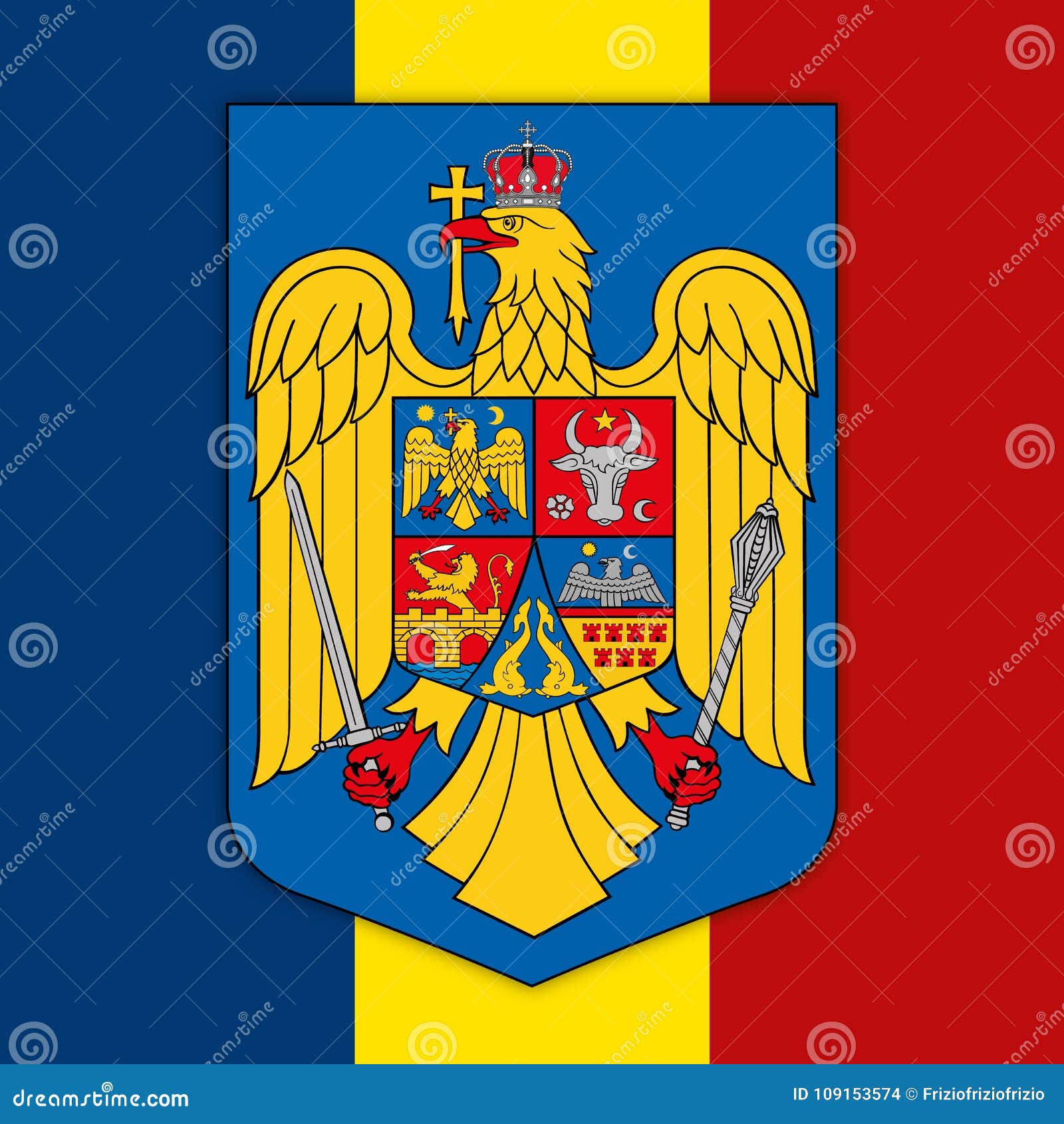 Romania Flag and Coat of Arms Stock Vector - Illustration of color ...