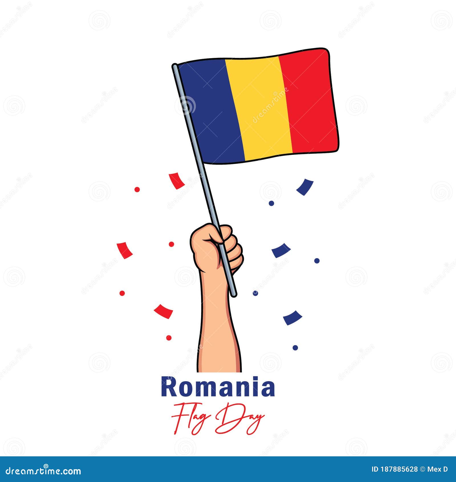Romania Flag Design with Hand on White Background Stock Vector ...