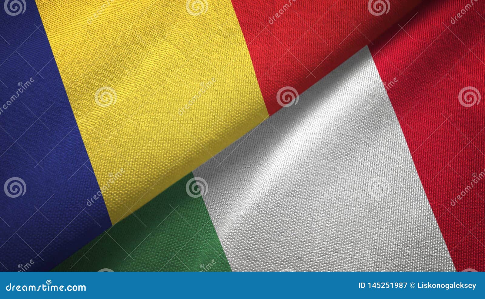 Romania And Italy Flags Together Fabric Texture Illustration Royalty ...