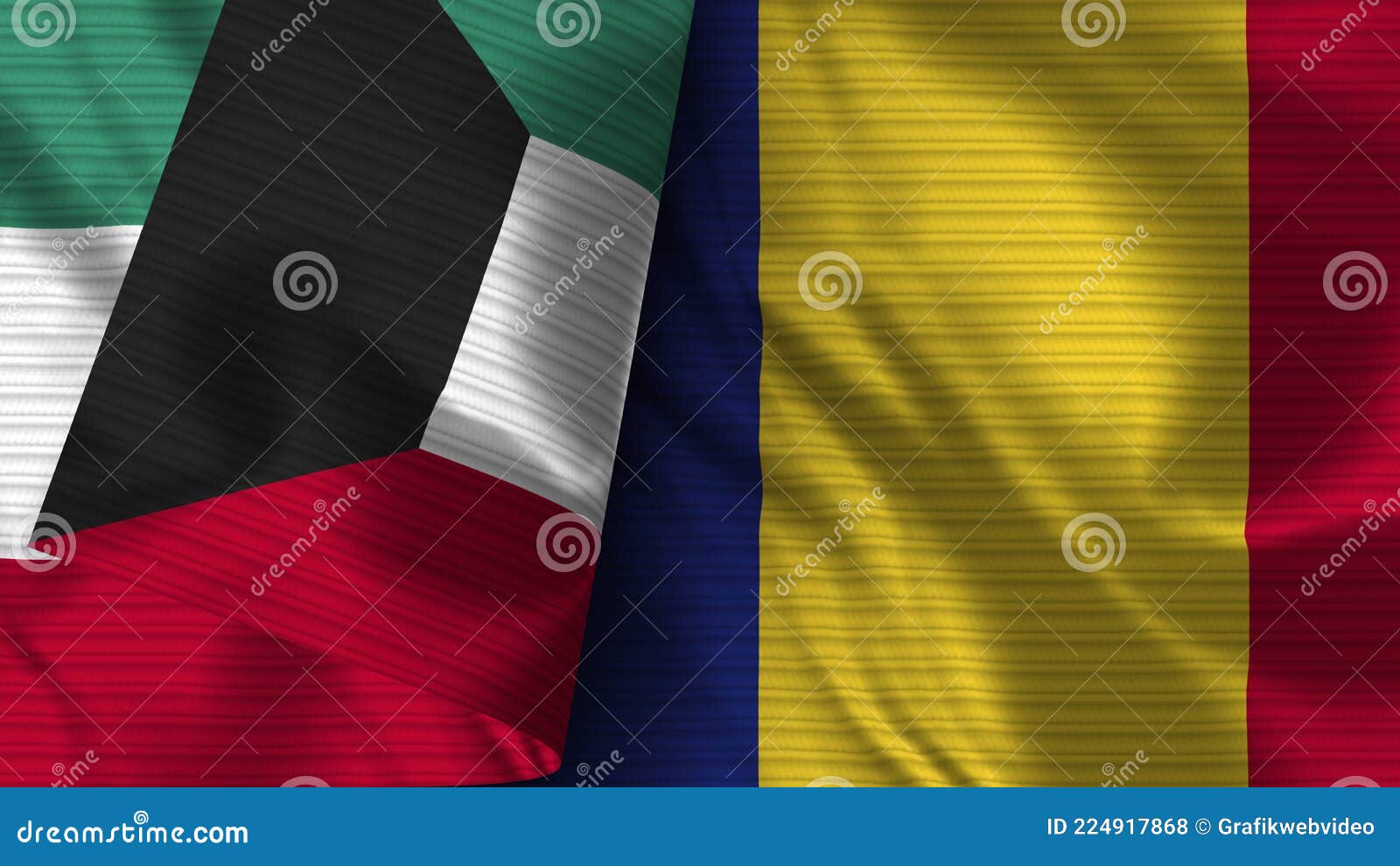 Romania and Kuwait Realistic Flag â€“ Fabric Texture Illustration Stock ...